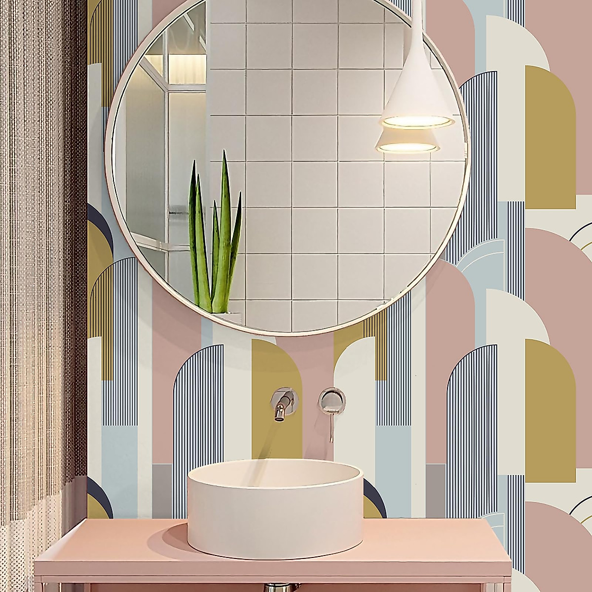 VEELIKE 17.7''x354'' Abstract Arches Geometric Wallpaper Peel and Stick Boho Geometric Contact Paper for Accent Walls Removable Modern Wallpaper Self Adhesive Art Wall Mural for Bedroom Bathroom