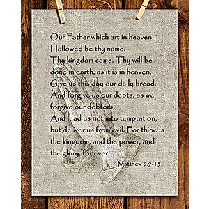 "The Lords Prayer w/Folded Hands"- Scripture Wall Art Print-8 x 10"- Ready to Frame. Home Décor-Kitchen-Dining Décor- Christian Gifts. Universal Biblical Prayer-Matthew 6: 9-13 With Linen Texture Look