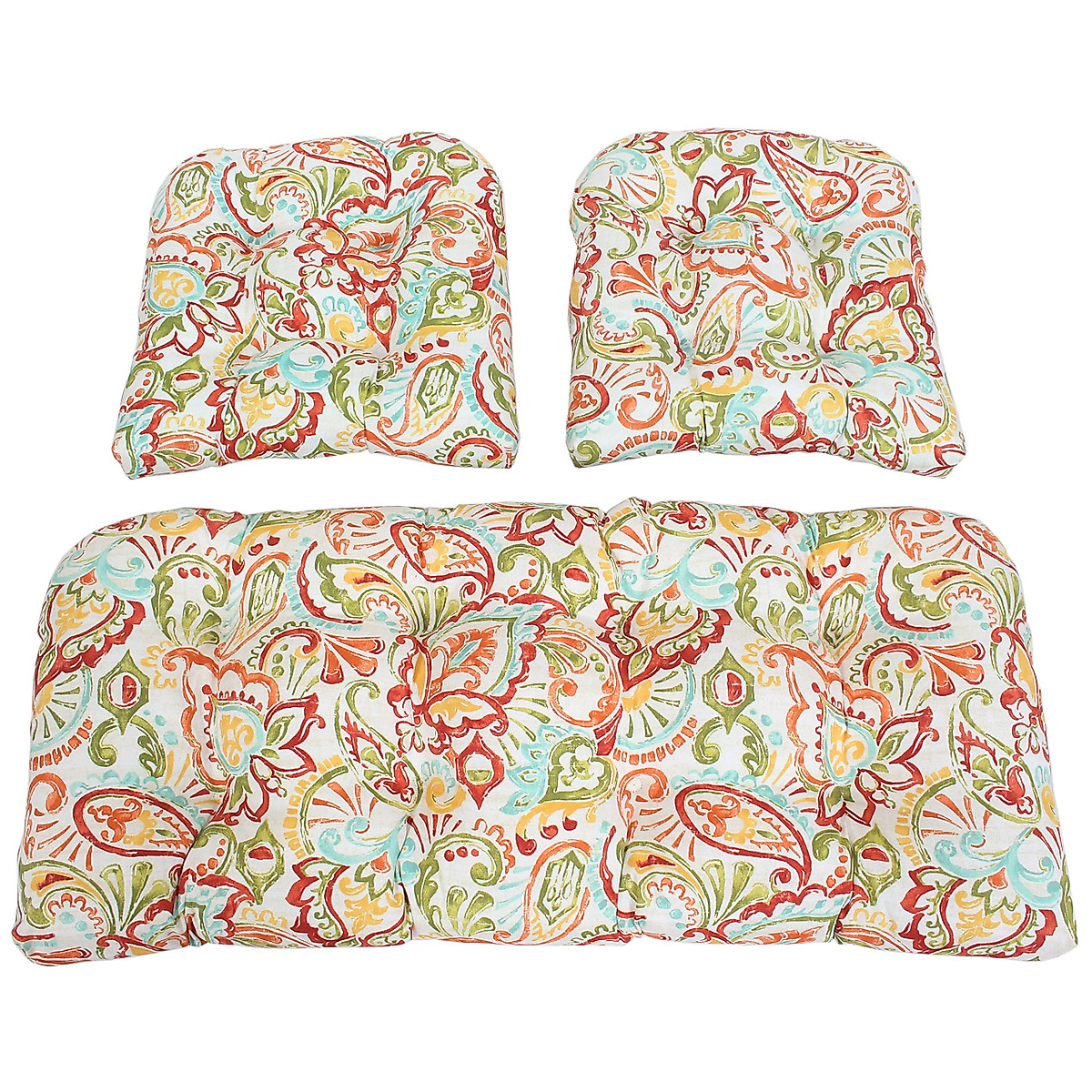 RULU Set of 3 1 Settee (44"x19"x5") & 2 Pieces of Wicker Seats (19"x19"x4") Malitta Papaya Outdoor/Indoor Cushions Set, Multi