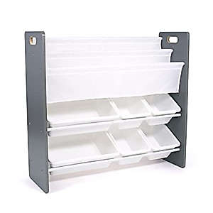 Humble Crew, Grey/White Kids Read n’ Play 6 Bin Toy Organizer and 2 Tier Bookrack