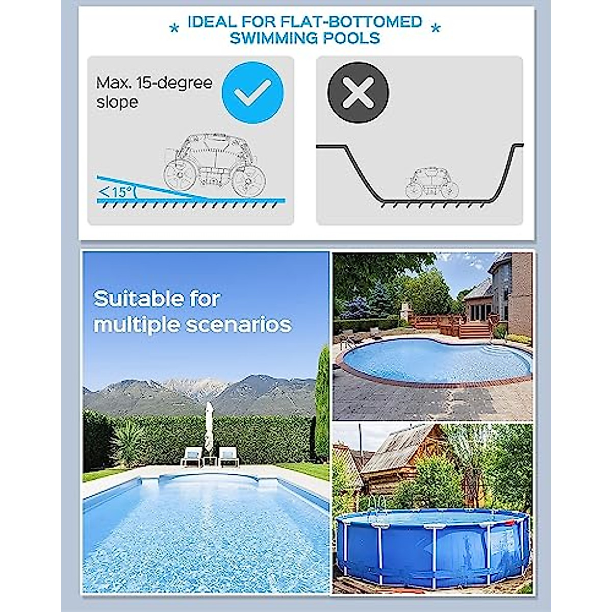 WYBOT Sophisticated Cordless Robotic Pool Cleaner, with 130mins Working Time, Pool Vacuum for Above Ground Pools, Strong Suction, LED Indicator, Ideal for Pools Up to 1300 Sq.ft