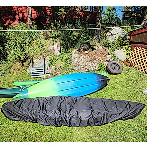 J&C Kayak Covers for Outdoor Storage Waterproof Canoe Cover Dust Proof Fits 8ft 10ft 12ft 13ft 14ft 15 16 17 18ft 19 ft 210D Polyester Anti Sunlight Fishing Boat Protector Black (13.4-14.8ft)