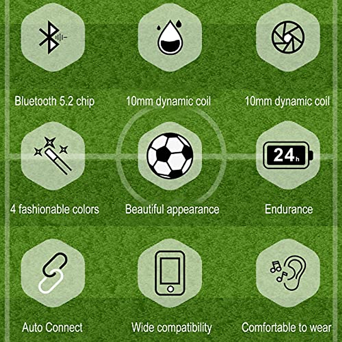 Football Creative Headset, Wireless Bluetooth Headset, High Definition Resolution 10mm Unit, Two Ear Call Stereo, Waterproof, for Sports