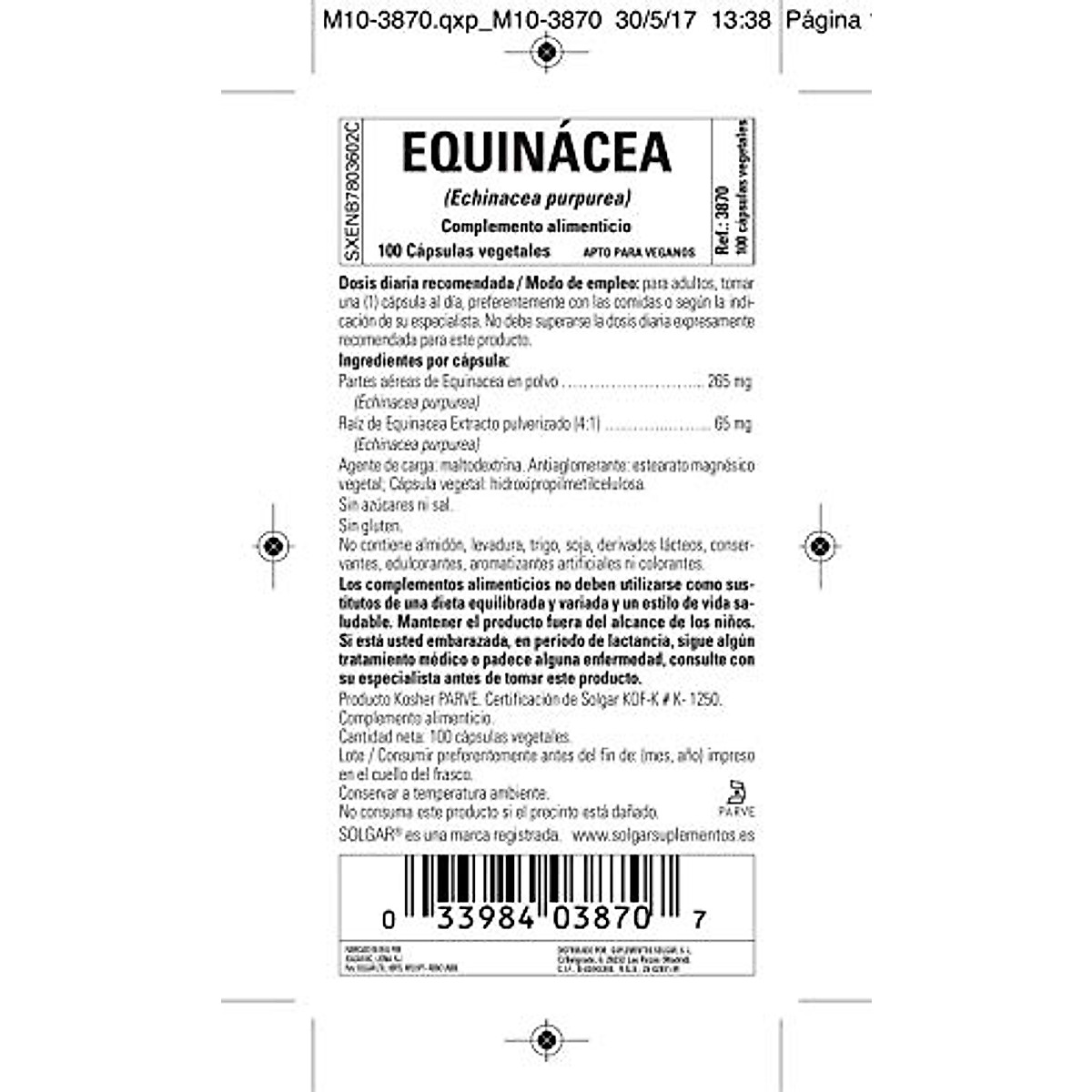 Solgar Echinacea, 100 Vegetable Capsules - Immune Support - Full Potency (FP) - Non-GMO, Gluten Free, Dairy Free, Kosher - 100 Servings