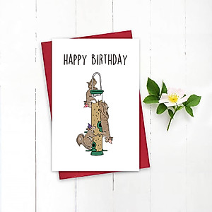 Leinessy Bird Feeder Happy Birthday Card, Funny Birthday Card for Dad Husband Friend, Lovely Squirrel Bday Card
