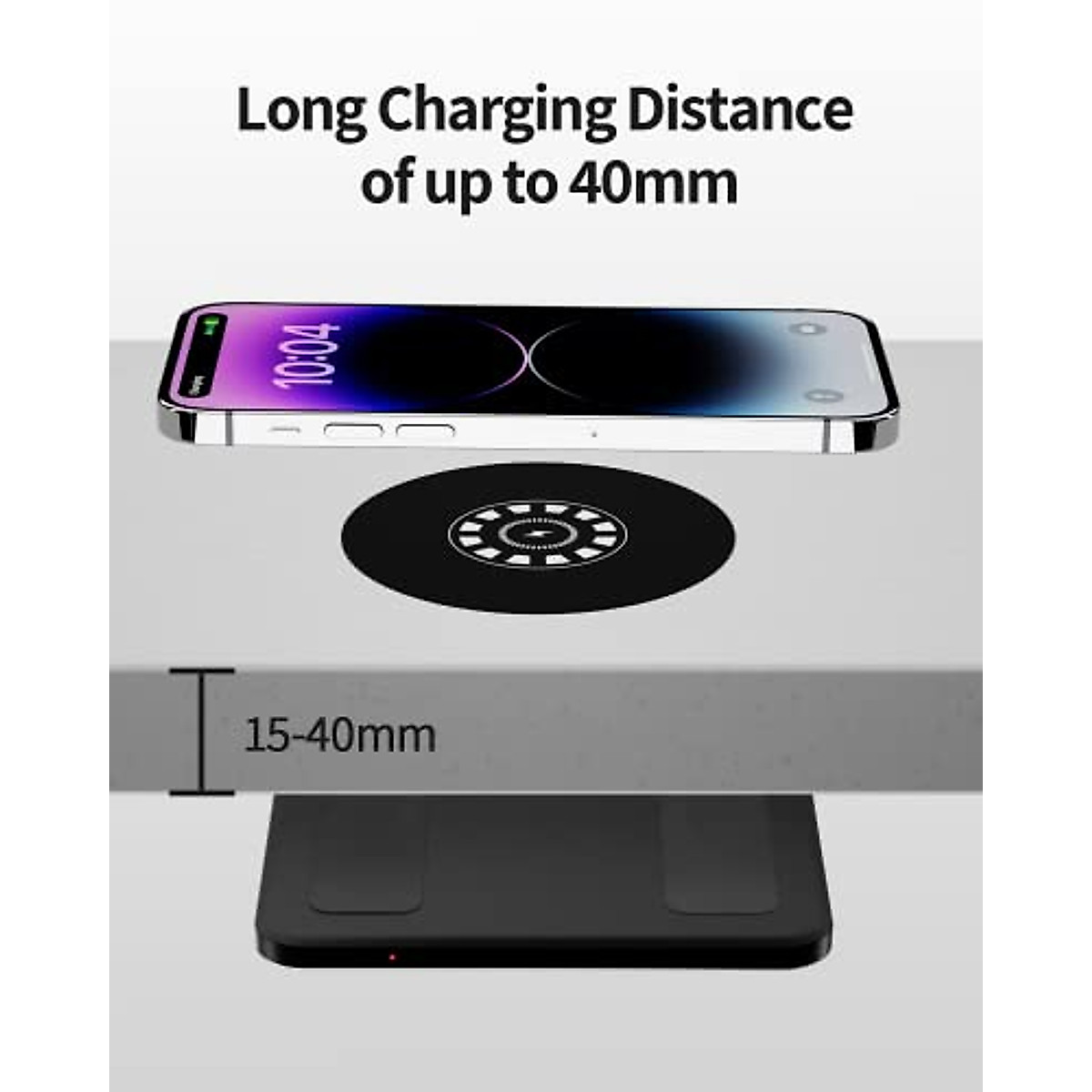 Eazpower Invisible Wireless Charger - 40MM(1.57") Under Desk Wireless Phone Charger - Hidden Charging Pad Under Table for iPhone 14/13/12/11 and Samsung Galaxy S23/S22/S21 (Adapter Included)