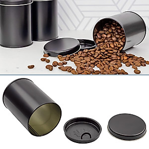 Double Seal Tea Canisters (6-Pack); Black Metal Round Tea Tins w/ Interior Molded Plastic Seal