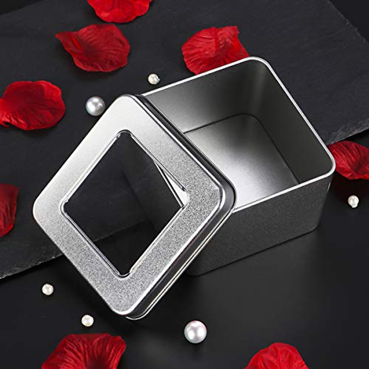 UPKOCH Clear Square Empty Tin 10PCS Metal Rectangular Empty Tins- Portable Box Containers Small Storage Kit& Home Organizer small tins with lids craft containers for Candies, Gifts- Square Tin