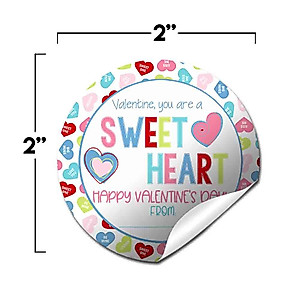You're A Sweetheart Candy Heart Valentine Party Favor Sticker Labels for Kids, 40 2" Party Circle Stickers by AmandaCreation, Great for Classroom Valentines, Envelope Seals, More