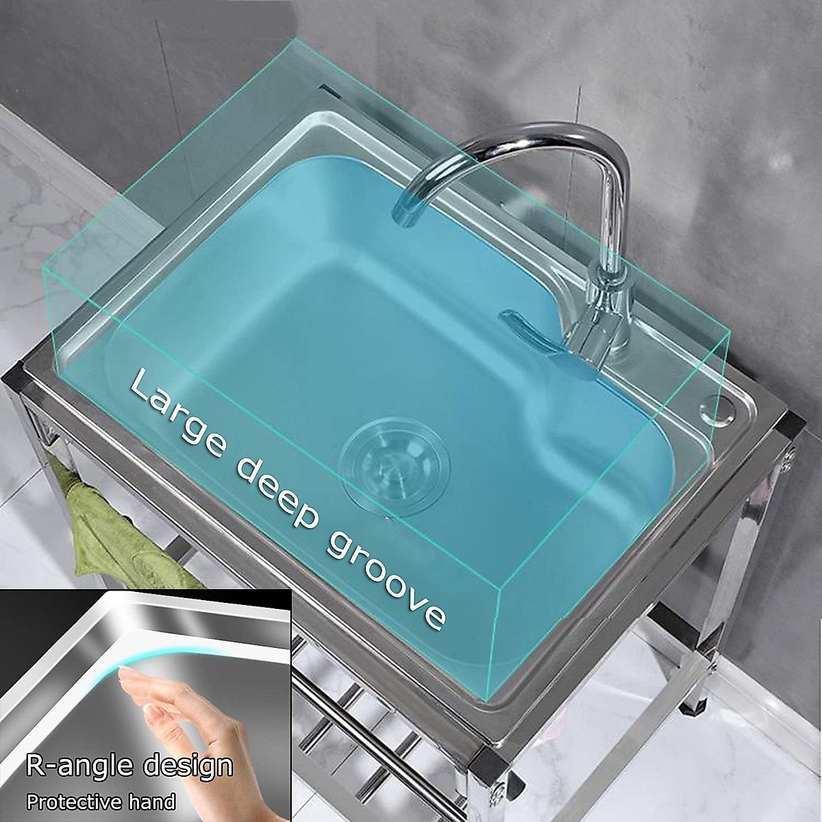 WORDFUN Freestanding Stainless Steel Sink, Restaurant Stand Sink, Commercial Kitchen Sink, Industrial Sink, Outdoor Sink Station, Oversized Compartment Sink, Camping Sink