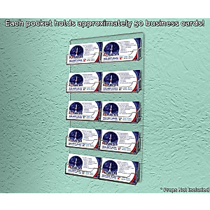 Marketing Holders Hanging Business Card Holder 10 Pocket with Hardware for 3.5" x 2" Contact Info Cards Multi Slot Space Saving Rack Wall Mount Organizer Clear Acrylic Display