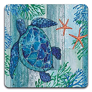 Watercolor Sea Turtle Square Coaster Set - Made of Recycled Rubber - Set of 4