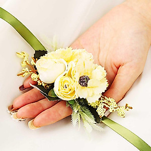 Yean Flower Wedding Wrist Corsage Ivory Prom Corsage Ribbon Bracelets for Bride and Bridesmaios