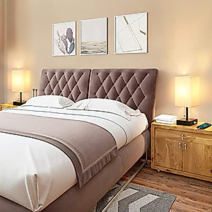 BesLowe Bedside Lamps with USB Charging Ports, Table Lamps Set of 2, Nightstand Lamps, Minimalist Modern with Pull Chain Switch and Beige Fabric Shade for Bedroom Living Room Home Office Kid’s Room