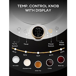 Cocinare Electric Gooseneck Kettle with Temperature Control, Pour Over Coffee & Tea, 1200W for 180-sec Quick Boil Time, Stainless Steel Kettle Water Boiler, 30oz/0.9L (White)