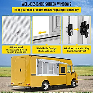 VEVOR Concession Window 60 x 36 inch, Aluminum Alloy Food Truck Service Window with 4 Horizontal Sliding Screen Windows & Awning Door & Drag Hook, Serving Window for Food Trucks Concession Trailers