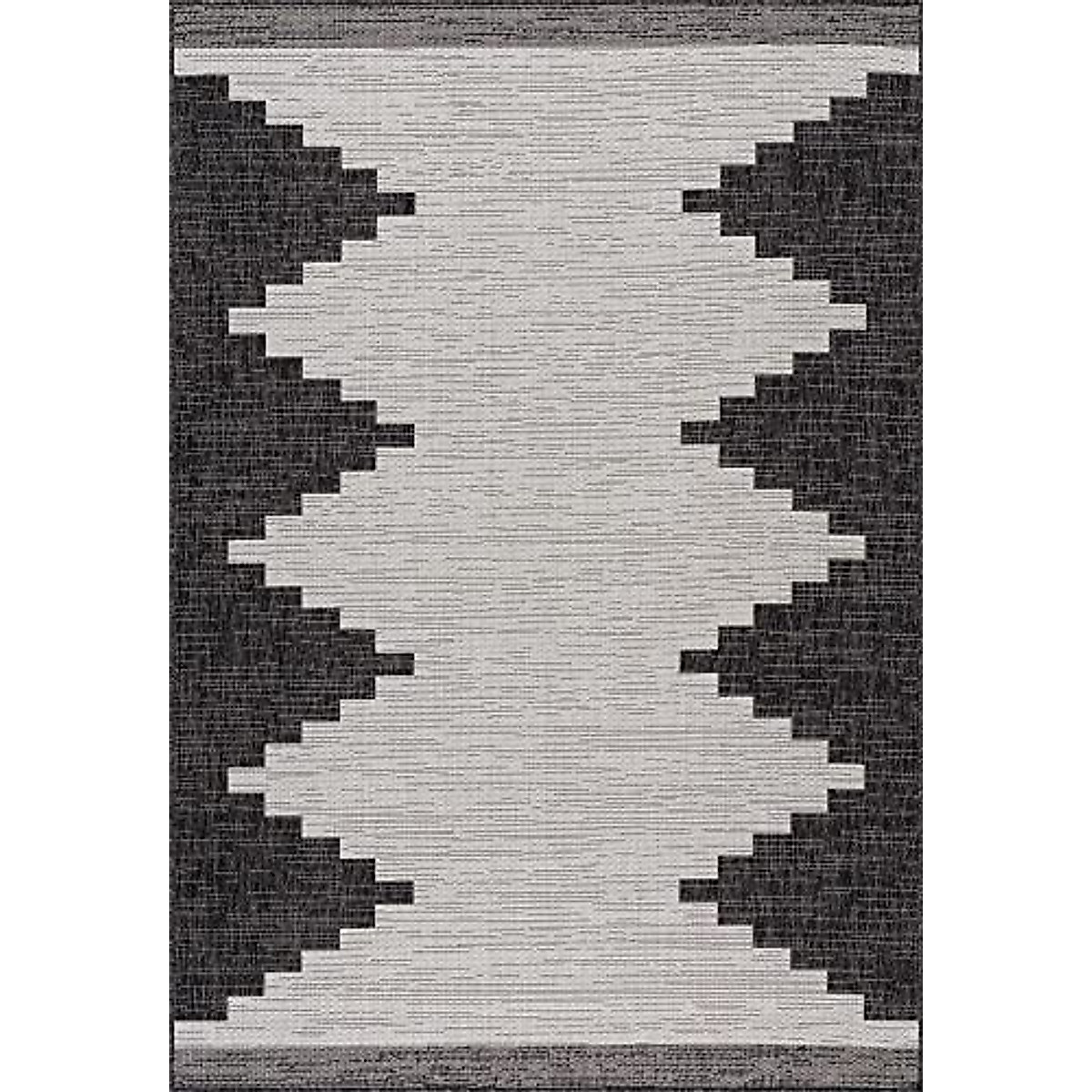 Djugun Indoor Outdoor Round Area Rug - Outside Porch Patio Rug Carpet - Waterproof Rug - Southwestern Tribal Look - 5'3" Circle/Circular - Black, Off White, Gray