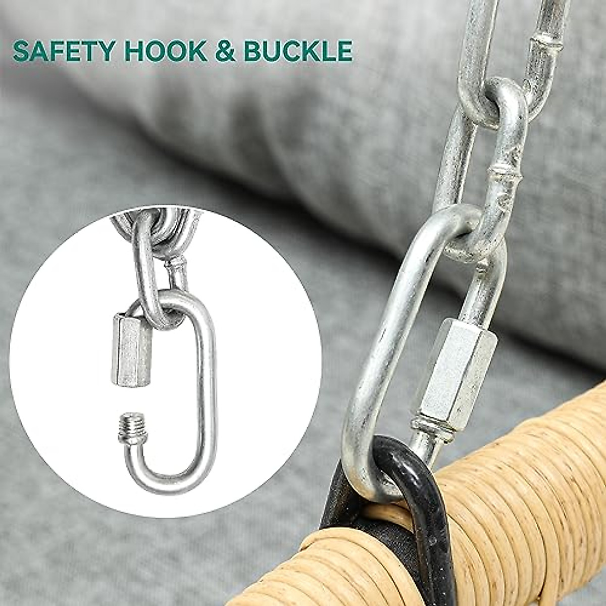 YITAHOME Hanging Porch Swing Rattan Patio Swing Lounge Swing Chair Hammock Chair Cushions 550lbs for Garden, Patio, Balcony, Living Room, Gray