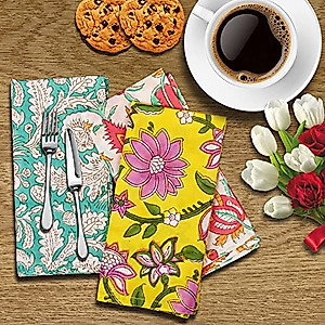 DIYANAIMPEX 10 Pc Cotton Cloth Napkins Hand Block Print Hand Made Size 16x16 Inch Printed Home Decor Indian Eco Friendly Mix Lot Dinner Napkins (Multicoloured)