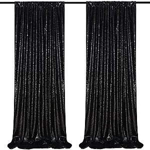Black Sequin Backdrop 2 Panels 2FTx8FT Halloween Backdrop Curtains Party Decorations Birthday Wedding Photo Backdrop