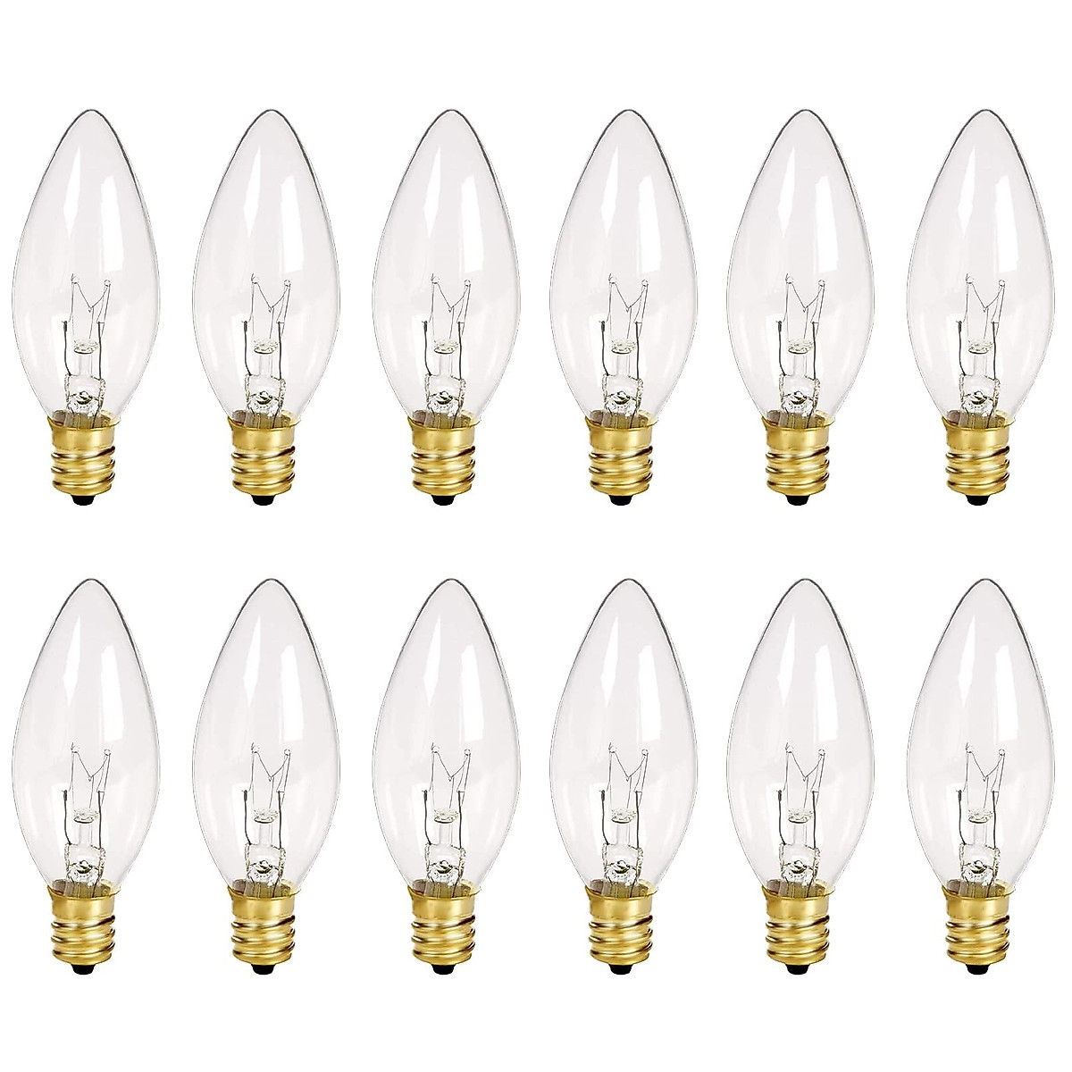 12 Pack Clear Torpedo Tip Replacement Bulbs, Replacement Light Bulbs for Electric Candle Lamps, Window Candles, Chandeliers- Clear Incandescent E12 Candelabra Base Light Bulbs- 120V 7 Watts Bulbs
