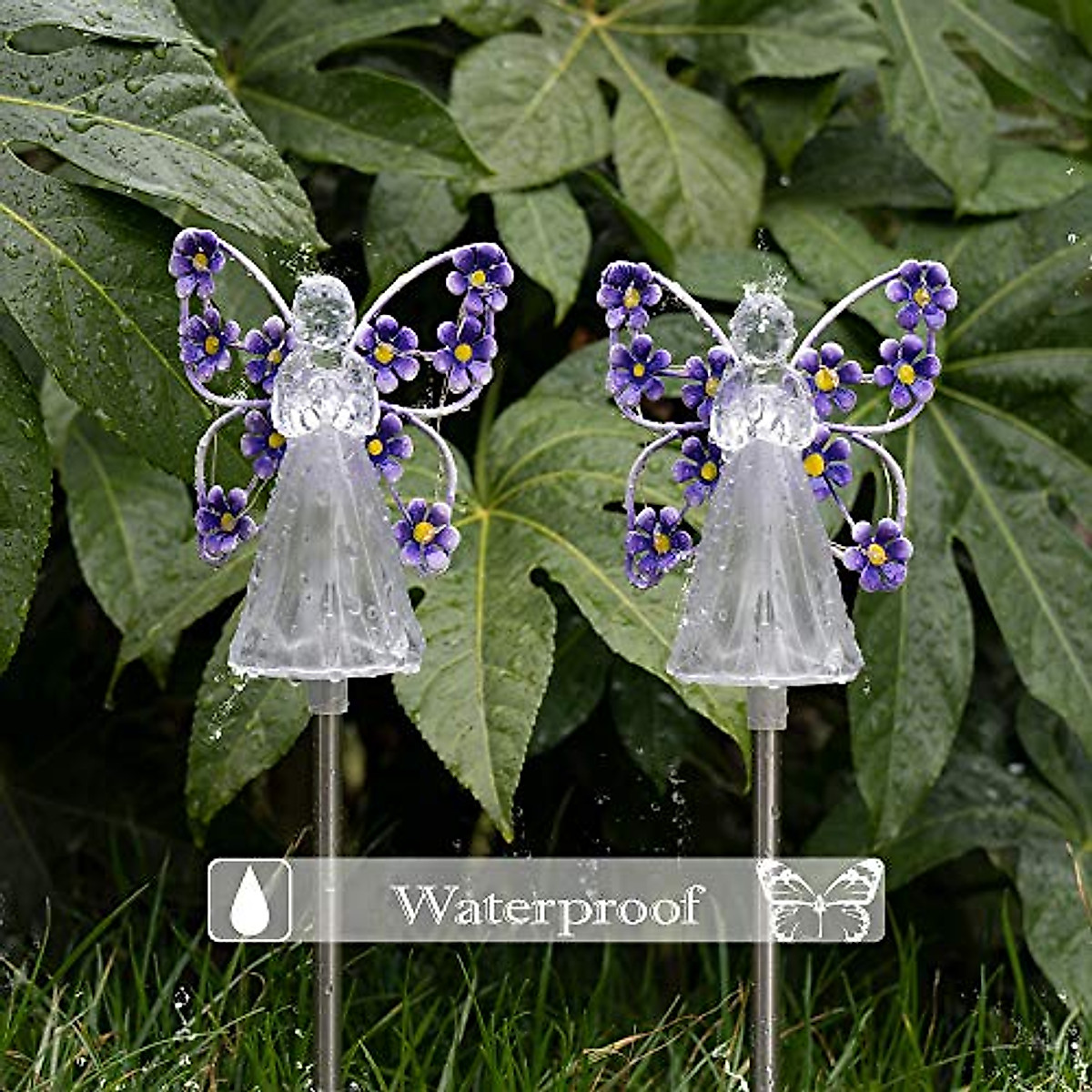 GIGALUMI Solar Angel Garden Stake Lights - 2 Pack Angel Solar Lights Outdoor Garden, Eternal Light Angel with 7 LEDs for Cemetery Grave Decorations, Memorial Gift, Christmas Yard Art, Sympathy Gift