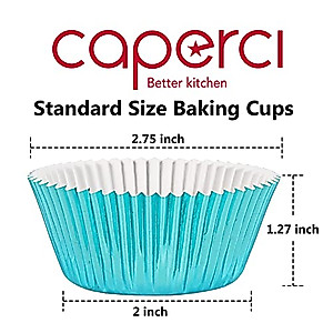 Caperci Aqua Sky Foil Cupcake Liners Standard Size Baking Cups Muffin Wrappers, 150-Pack