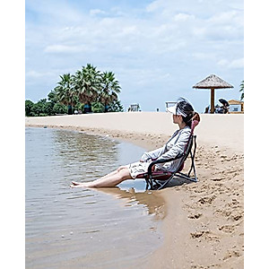 iClimb Low Wide Beach Camping Folding Chair with Side Pocket and Carry Bag (1, Navy)