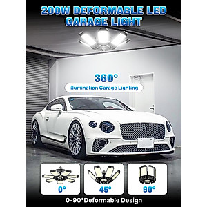 HAPYLUMI LED Garage Light 200W, Super Bright Garage Lights 20000LM Garage Lights Ceiling Led with 7 Adjustable Panels 6500K Led Shop Lights Screw in E26/E27 Bulb Socket for Garage Basement Lighting