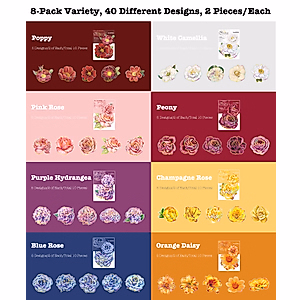 Knaid 80 Pieces Large Size Flower Stickers with Gold Holographic Outlines, Glitter Shiny Floral Waterproof Decorative Decals for Scrapbooking Supplies Junk Journal Bullet Journals Planners