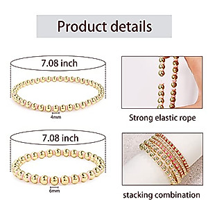 CONRAN KREMIX Gold Beaded Bracelets 14K Gold Plated Bead And Pink Heishi Clay Bead Stackable Stretch Bracelet Set Gold Jewelry For Women