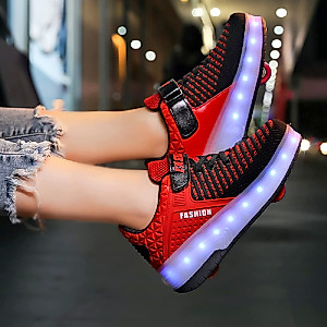 AIkuass Roller Shoes USB Rechargeable Wheely Shoe LED Light Up Skate Shoes Breathable Sport Sneakers for Boys Girls Christmas Thanksgiving Gifts