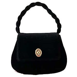 Woman Purse Handbags Matte Velvet Ladies Retro Small Shoulder Bags Vintage Solid Color Female Tote Underarm Bag (Black)