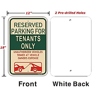 2 Pack Reserved Parking Sign Tenants Only Sign 18 x 12 Inches Reserved Parking For Tenants Unauthorized Vehicles Towed Signs Metal Reflective Sturdy Rust Aluminum Weatherproof Durable Easy Mounting