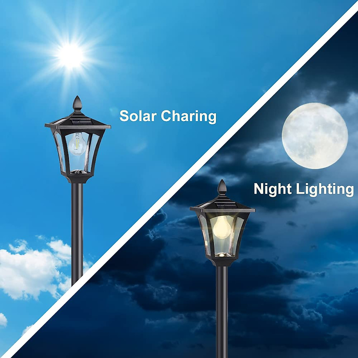 Suponar 72" Solar Lamp Post Light, Solar Pole Light Outdoor Waterproof, Solar Light Post Outside for Porch Yard Driveway Garden Patio Decor, Warm White
