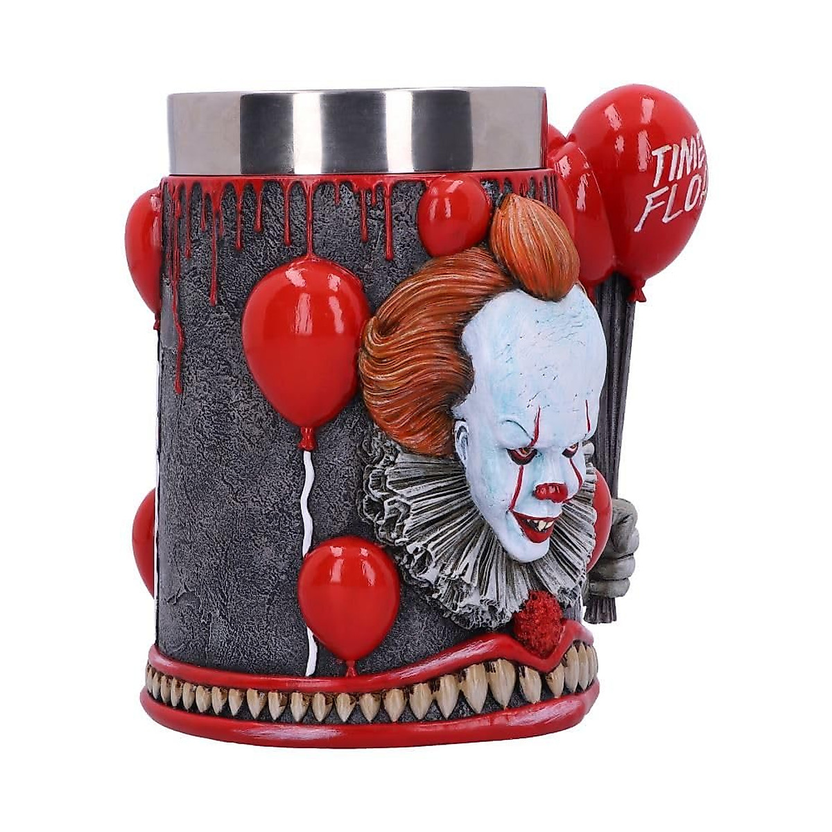 Nemesis Now IT Pennywise Clown Tankard, Hand-Painted Resin, Time to Float, Horror Movie Merchandise, Red Balloons Handle, 15.5cm