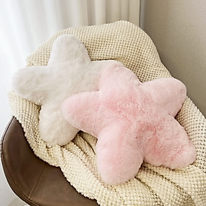 YRXRUS Star Pillows, Pink Star Shaped Pillow, Throw Pillow Gifts, Cute Christmas Room Decor, Fluffy Faux Rabbit Fur Pillow, 15x15 Inches Ultra Soft Pillow