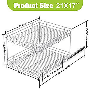 BONADOM 2 Tier Pull Out Cabinet Organizer(21''Dx17''W) Heavy Duty Slide Out Drawers for Kitchen Cabinets Storage Roll Out Shelf Rack Storage for Pots, Pans, PullOut Cupboard Organizer