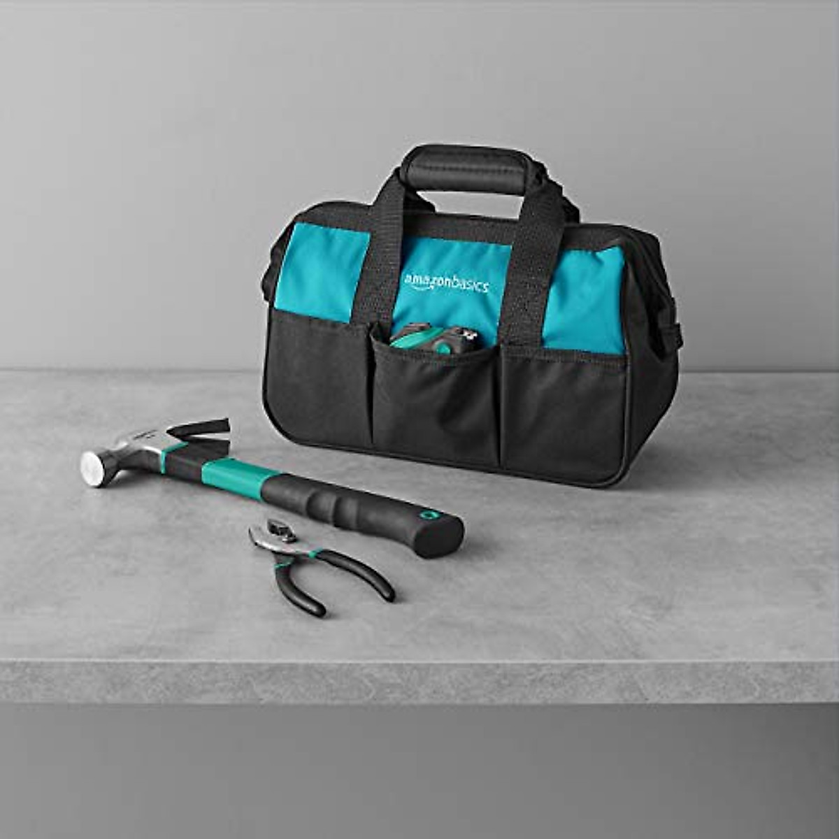 Amazon Basics Household Tool Set with Tool Bag - 165-Piece, Turquoise
