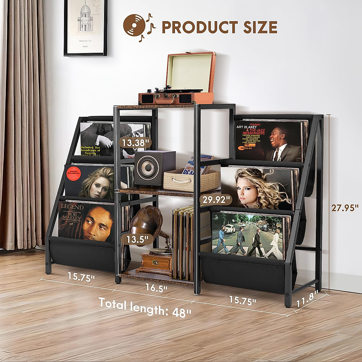 Record Player Stand with Vinyl Storage, Record Player Table with Vinyl Record Storage Holds 220 Albums, Turntable Stand with Record Holder Vinyl Display Shelf, Record Player Cabinet for Living Room