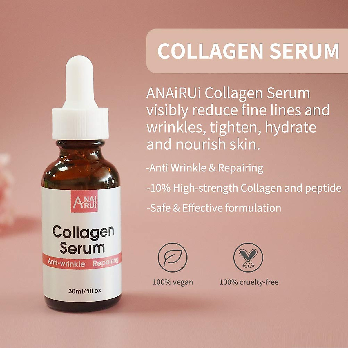 Collagen Serum with Hyaluronic Acid and Acetyl Hexapeptide-8, Face Plumping, Improve Skin Elasticity, Anti-Wrinkle Collagen Serum for Face & Neck 1 fl.oz