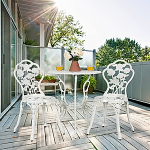 DORTALA Cast Aluminum Patio Bistro Set, 3 PCS Garden Table Set W/ 2 Chairs, Aluminum Frame, Exquisite Rose Scroll, 1.57” Outdoor Furniture for Balcony, Poolside, White