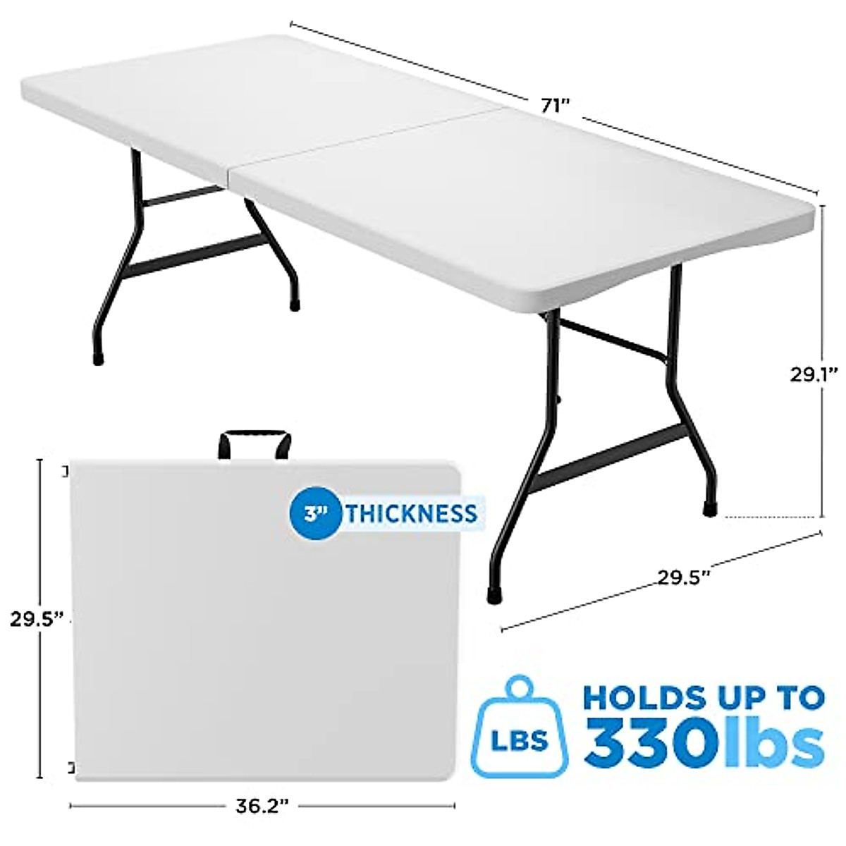 Sorfey Portable Folding Table 6-Foot X 30 inch Plastic Indoor & Outdoor for Picnic, BBQ, Party,