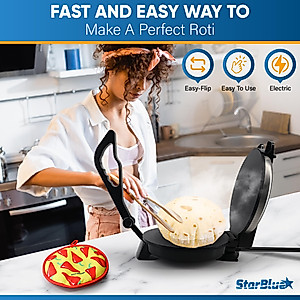 10inch Roti Maker by StarBlue with FREE Roti Warmer and Removable Handle - The automatic Stainless Steel Non-Stick Electric machine to make Indian style Chapati, Tortilla, Roti AC 110V 50/60Hz 1200W