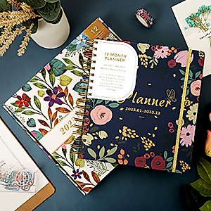 2023 Planner - Weekly & Monthly Planner 2023 with Stickers, Dated Jan 2023 - Dec 2023, 8.9" x 9.3", 12 Month Hardcover Planner for Women, Daily Spiral Agenda with Tabs, Laminated Dividers, Flower