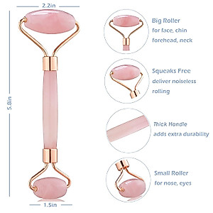Jade Roller for Face - Rose Quartz Face Roller Skin Care - Stone Facial Roller, Face Massager for Women, Relieve Stress, Remove Wrinkles Eye Puffiness