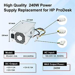 Upgraded PS-4241-1HA 240W Power Supply Compatible with for HP ProDesk 400 600 800 G1 G2 SFF, 702307-001,702307-002, 751884-001, 751886-001 Power Supply