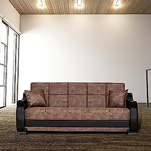 Go Green Woods Zambak Leather and Fabric Sleeper Sofa and Upholstered Accents in Brown Solid Wood Frame for Heavy Use