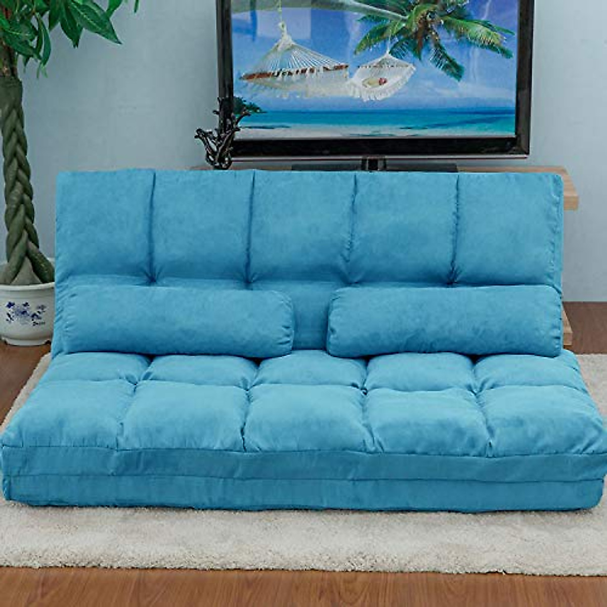Sofa Floor Couch with Two Pillows, Adjustable Backrest, Adjusted to be Floor Sofa, Chaise Lounge or Sleepy Bed, Suitable for Almost Everywhere (Blue)