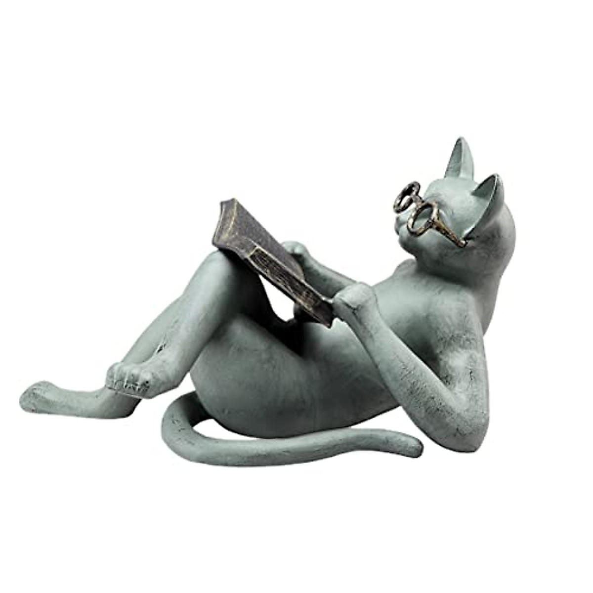 Faruxue Cat Statues Garden Decor - Literary Cat Resin Ornaments Garden Statue Decoration Reading Cat Craft Cat Wearing Glasses Sculpture for Patio Yard Lawn Home Office,18X8X5CM